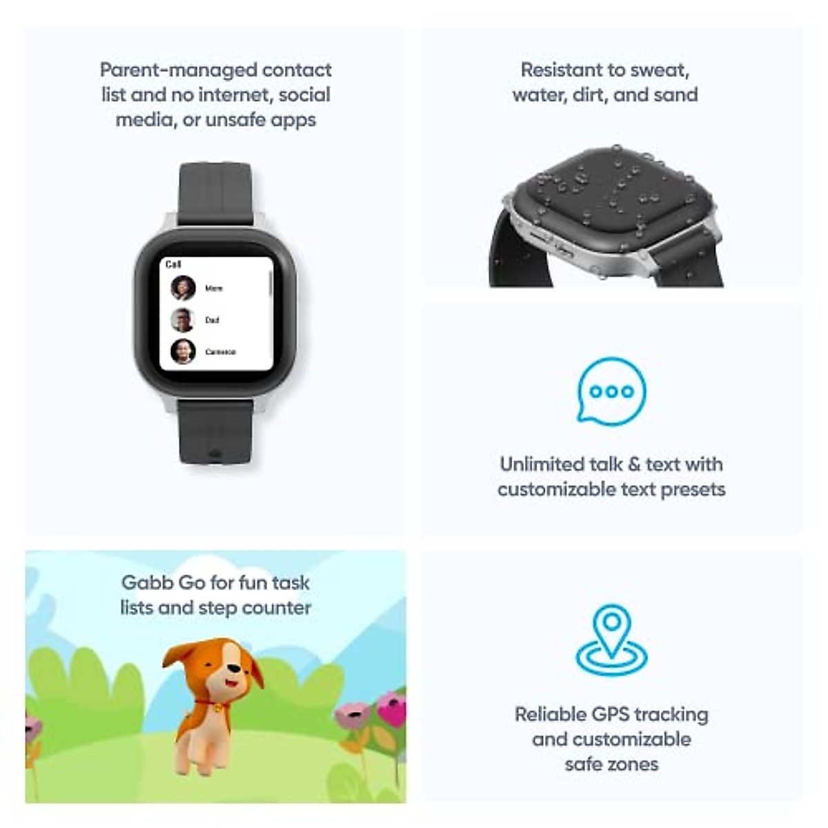 Gabb Watch 2 Smart Watch for Kids -Silver, GPS Tracker, Safe Cell Phone, Talk/Text Ability, Parental Controls, No Social Media, SOS Button, Not a Toy, Ages 6 and Up