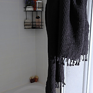 PÜSKÜL - Soft Quality Thin Waffle Bath and Beach Towels 67X33 Inches 2-Pack (Black)