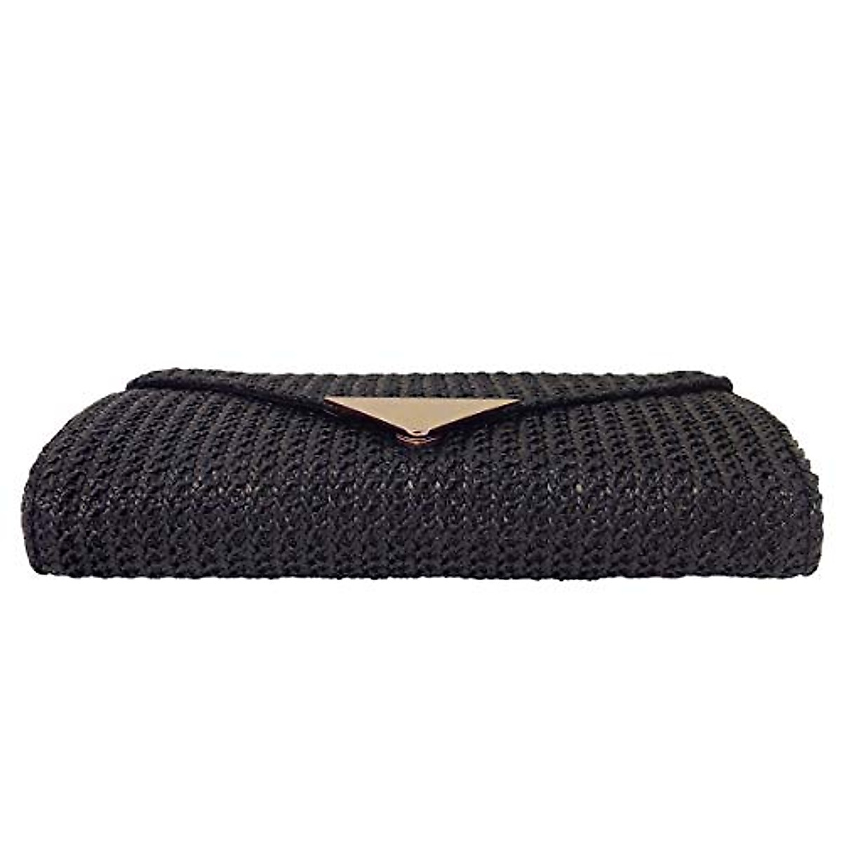 JNB Natural Straw Clutch, Black Medium