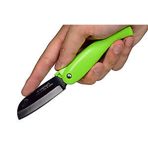 Seki Japan Folding Fruit Knife, Small Peeling Knife, 3.3-inch stainless steel blade with green plactic handle, for kitchen and outdoor