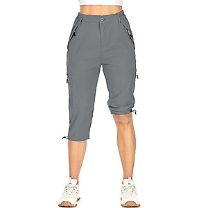 linlon Women's Quick Dry Cargo Shorts,Outdoor Casual Straight Leg Capri Long Shorts for Hiking Camping Travel (Grey, 8)