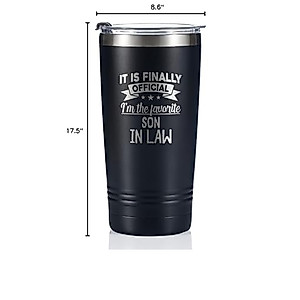 Onebttl Son in Law Gifts Travel Coffee Mug Tumbler, Gifts from Mom/Dad, Parent, Father, Mother for Engagement, Wedding, Marriage, Christmas, Stainless Steel Insulated 20oz/590ml - Favorite Son in Law