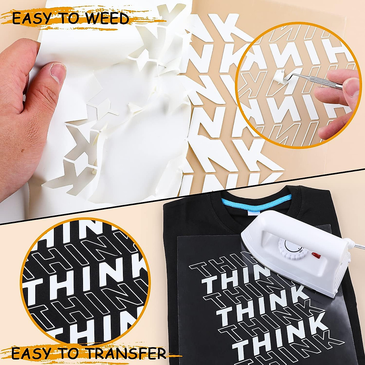 FURWEY Heat Transfer Vinyl White Iron on Vinyl-12 x 45Ft HTV Vinyl Roll Easy to Cut & Weed for Heat Vinyl Design