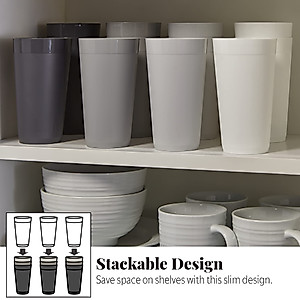 US Acrylic Newport 20 ounce Unbreakable Plastic Stackable Water Tumblers in Grey Stone | Set of 12 Drinking Cups | Reusable, BPA-free, Made in the USA, Top-rack Dishwasher and Microwave Safe