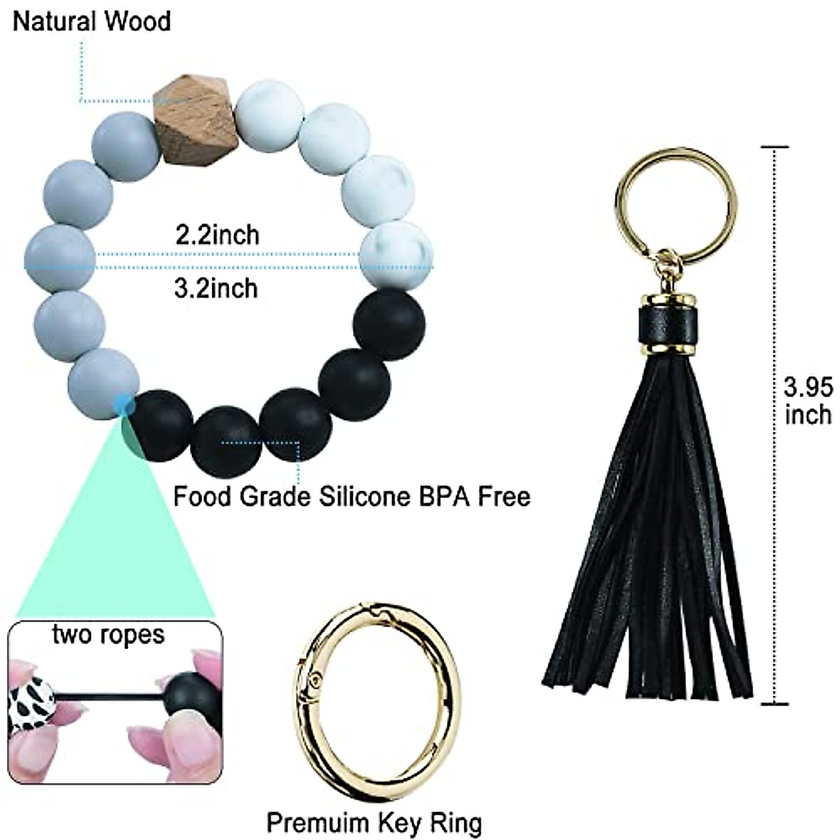 Silicone Headphone Case Cover,Wonjury Protective Case with Bracelet Keychain for Women Girls,Skin for 2 & 1 Charging Case, Black