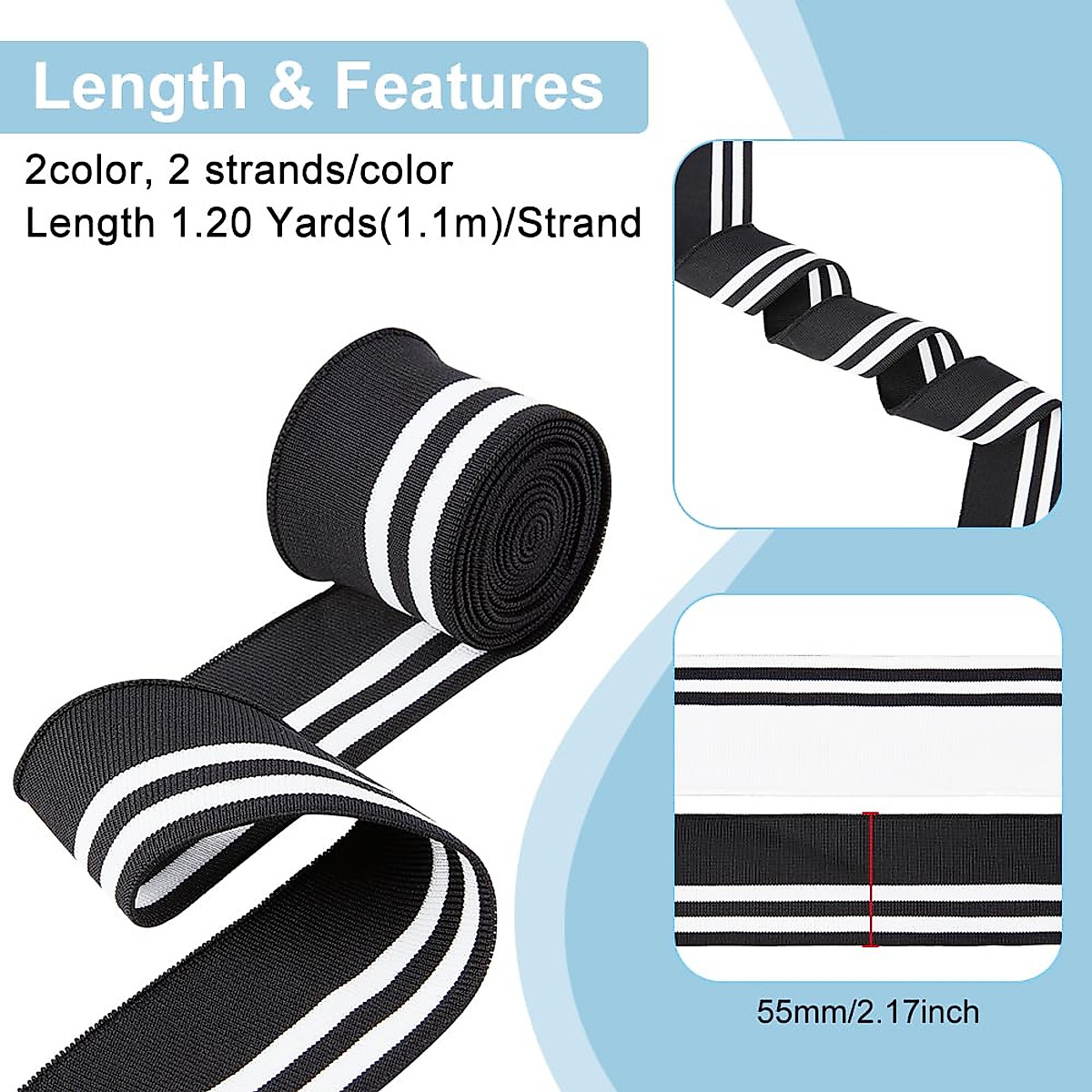 BENECREAT 4 Strands 43.3x2 inch Rib Cuff Stretch Stripes Knitted Fabric with Strip Pattern for DIY Sewing Cuffs for Waistband Neckband Leg Arms Sportswear Cuffs Extension