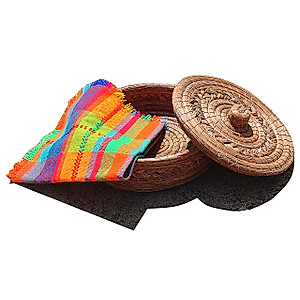 MEXTEQUIL - Authentic Mexican Tortilla Warmer Basket - Pine Needle Handwoven with Handloomed Cloth (Natural 7" w cloth)