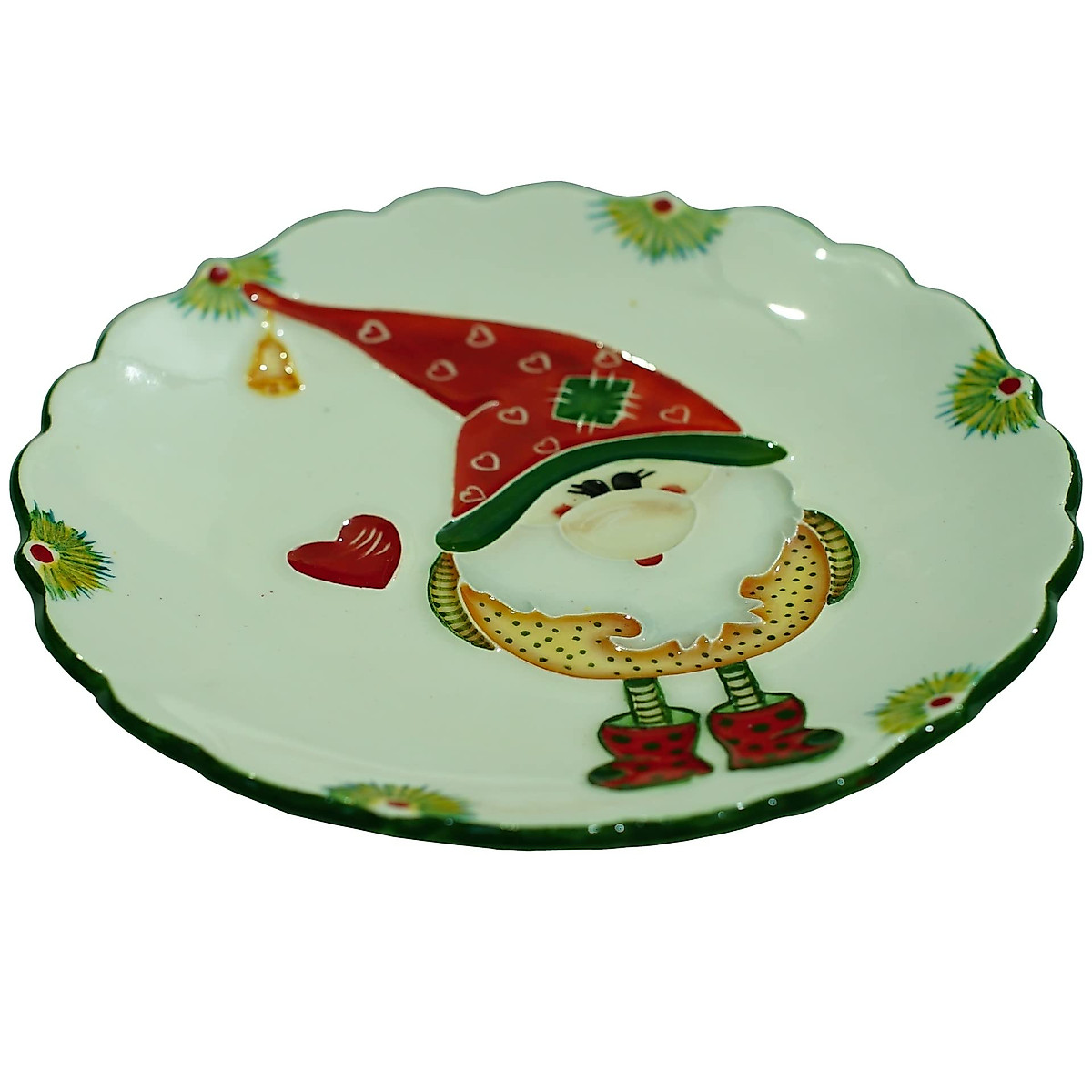 Anka Handcrafts - Christmas Home Decors - Santa's Dwarves - Handmade & Handpainted Ceramic Plates with Unique Embossed Surface – w Navy Int. Velvet Case – Christmas for Homes 760