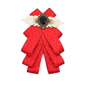 rhinestone brooch Red Bow tie brooch for women men Retro Brooch pins carvat rhinestone broach ribbon fabric collar bow brooch necklace for suits (red)