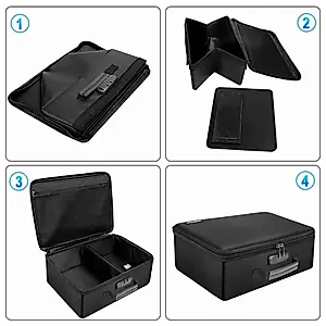 Fireproof Photo Storage Box with Lock,ENGPOW Photo Box Organizer with Divider＆Mesh Bag,Collapsible Portable Photo Storage Containers with Handle for Photos, Picture,Scrapbook,Art,Craft(Box Only)