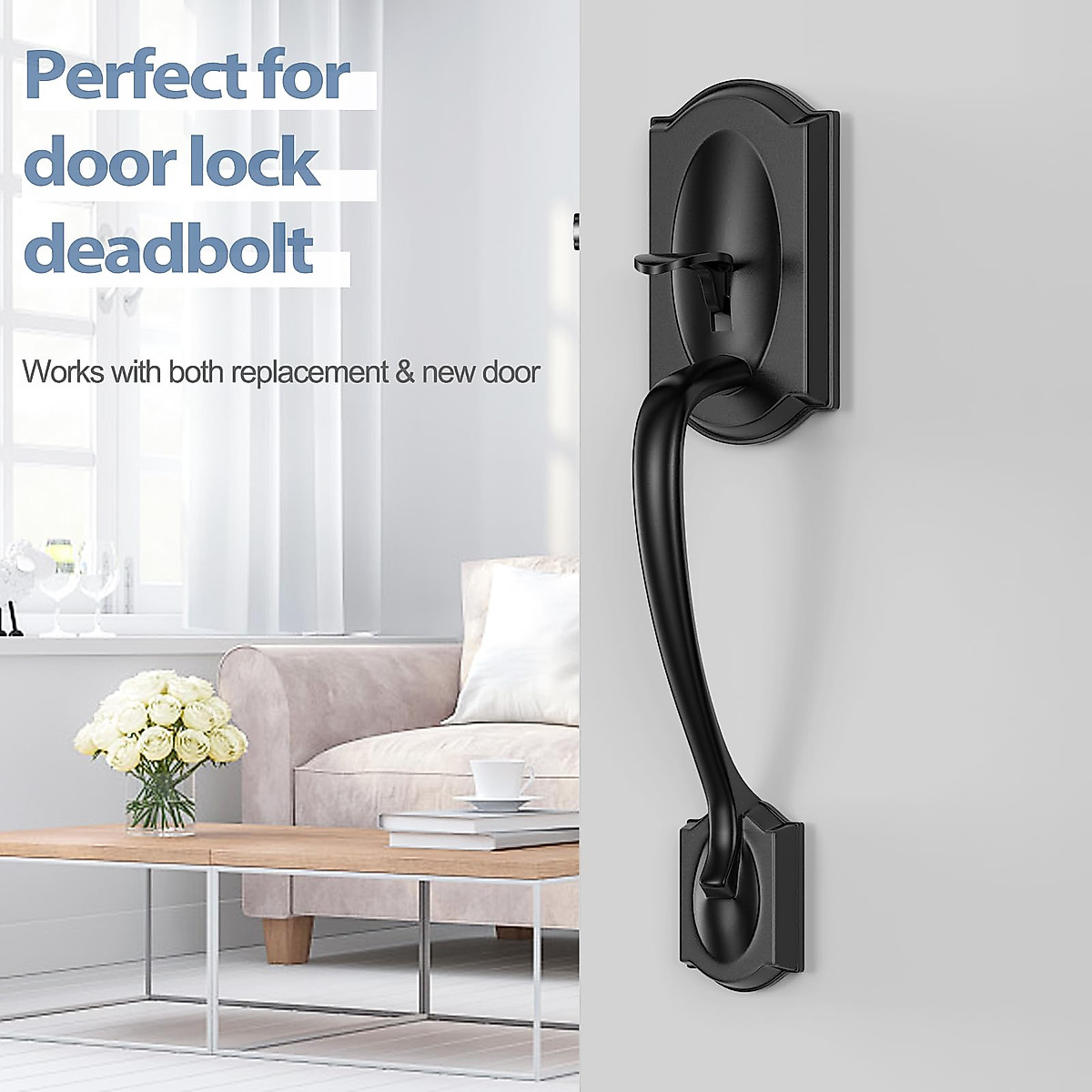 YYTDZSW Front Door Handle, Exterior Door Handle，Entry Door Handle with Reversible Lever, Adjustable Door Handle，Interior Door Handle, Black Door Handle,Matte Black