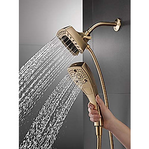 Delta Faucet 5-Setting In2ition 2-in-1 Dual Hand Held Shower Head with Hose, Gold Shower Head Handheld Combo, Magnetic Docking Handheld Shower Head, 2.5 GPM, Champagne Bronze 58474-CZ25