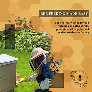 Mama Bee's Homestead Supply 4 Pack Bee Feeders Easy-to-Install Beekeeping Beehive Equipment Perforated Lid Fits Mason and Plastic Jars Water and Sugar Syrup Entry Feeder or Top Dispenser Beekeeping