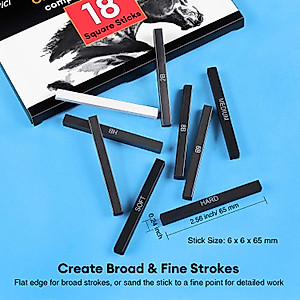 Dyvicl Compressed Graphite Charcoal Sticks, Square Black White Charcoal for Sketching, Drawing, Shading, Blending, Pack of 18