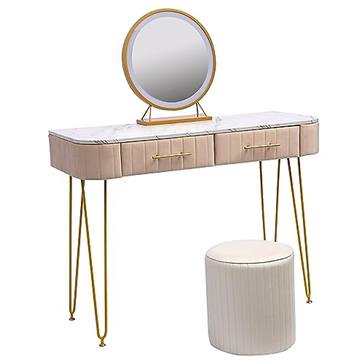 CIATRE 39.4" Length Flannel Soft Roll Makeup Vanity Set, Fasionable Soft Roll Makeup Table, 15.8" Touch Control 3 Brightness Options LED Mirror, Large Capacity Storage