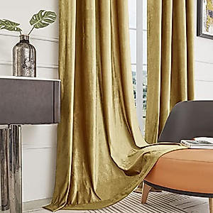 BULBUL Velvet Gold Curtains 84 inch Length- Living Room Blackout Thermal Window Drapes Darkening Decor Grommet Curtains for Bedroom Set of 2 Panels
