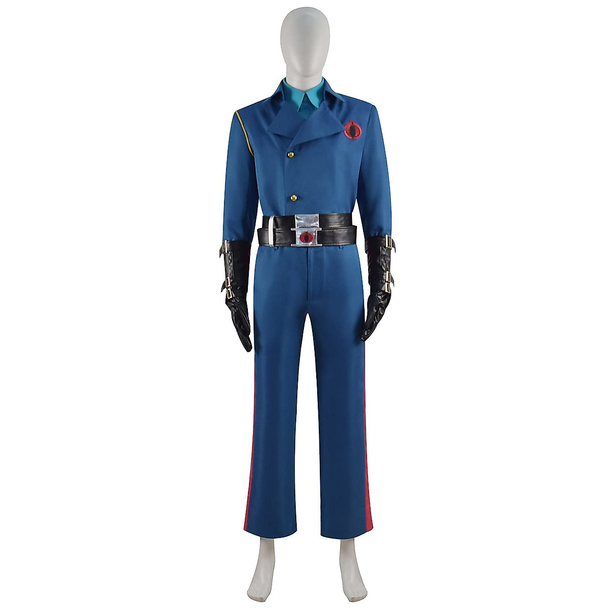 Cobra Commander Costume Adult Blue Uniform Jacket Pants Cloak with Belt for Halloween Cosplay (Large, Full Set)