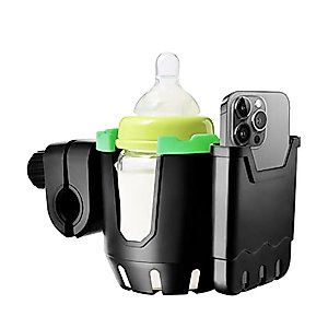 Universal Stroller Cup Holder with Phone Holder - 2-in-1 Fit for Uppababy Doona Nuna Jogger Graco Britax Bugaboo and More, Wheelchair Walker Bike Accessories, Gifts for Women Mom Men, Green