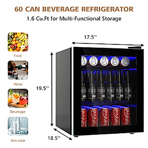 ARLIME Mini Fridge 60 Can, Beverage Refrigerator with Glass Door, Mini Drink Dispenser Machine Small Refrigerator For Office with Adjustable Shelves for Home Kitchen Bar, 1.6 Cu. Ft