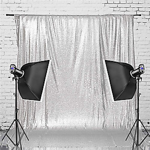 Eternal Beauty Silver Sequin Wedding Backdrop Photography Background Party Curtain, 8Ft X 8Ft