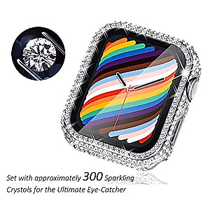 Surace Compatible with Apple Watch Case 44mm with Screen Protector for Apple Watch Series 6/5/4/3/2/1, Bling Case 300 Crystal Diamond Tempered Glass Protective Cover for 38mm 40mm 42mm 44mm, Silver