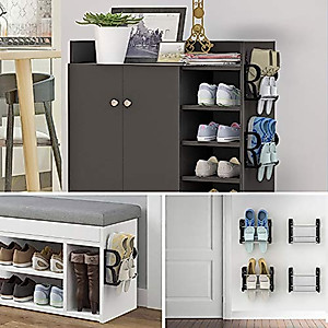 Yocice Wall Mounted Shoes Rack 4Pack/Can Store 4Pairs Sneakers and 4Pairs Slide Sandal,with Sticky Hanging Mounts, Shoes Holder Storage Organizer Shelf,Door Shoe Hangers, Black,SM05-10inch length