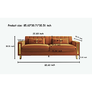 DOOSOODAA 2-Piece Loveseat Couch Set for Living Room, 86" Orange Velvet Sofa Couch with 4 Pillows & Gold Metal Legs, Modern Upholstered Sofa Set Love Seat Sectional Couches for Apartment Home Office