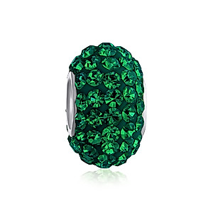 Bling Jewelry Christmas Holiday Solid Color Sparkle Red White Green Crystal Mix Bundle Set Of Three .925 Sterling Silver Charm Bead Fits European Charm Bracelet For Women Teens