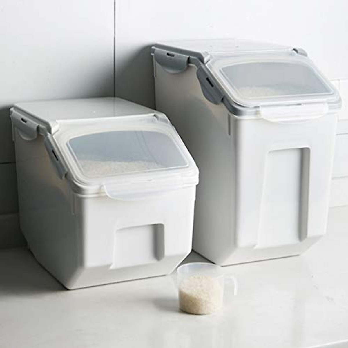 UPKOCH Rice Storage Container Rice Bucket Pantry Food Storage Jar Container Food Storage Bin for Flour Sugar Baking Supplies (Size L Grey)