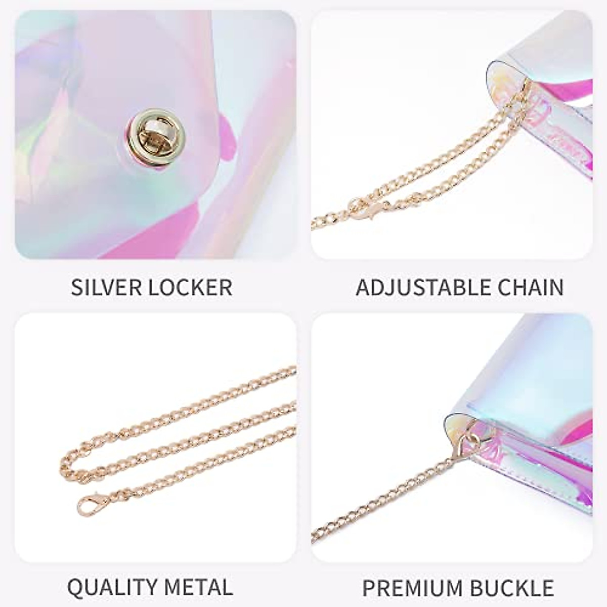 Vorspack Transparent Jelly Purse for Women Shiny Clear Purse Crossbody Bag Shoulder Bag Handbag Fashion Clutch Purse Evening Bag Cute for Prom Party Club Dating - Holographic