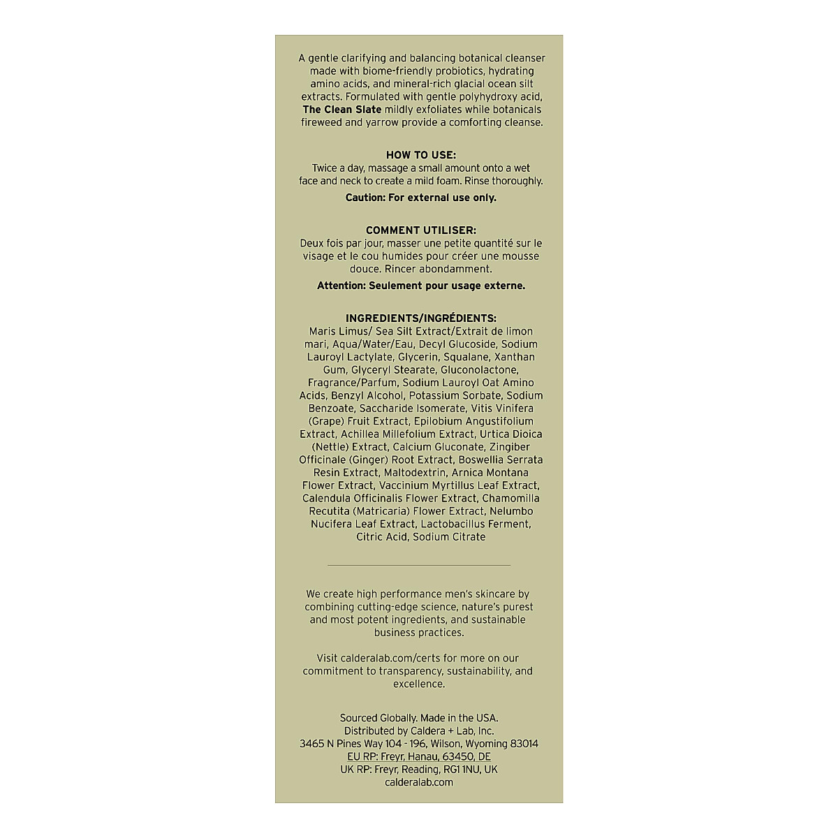 Caldera + Lab The Clean Slate | Men's Organic Foaming Facial Cleanser for Dry, Sensitive, & Normal Skin – Vegan, Natural & Antioxidant Packed Exfoliating Face Wash