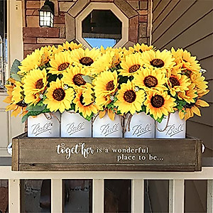 Mocoosy 4 Bunches Artificial Sunflowers Bouquets, Fake Silk Sunflowers with Stems for Decorations, Yellow Faux Sun Flowers Bulk Arrangements for Wedding Birthday Party Home Decor