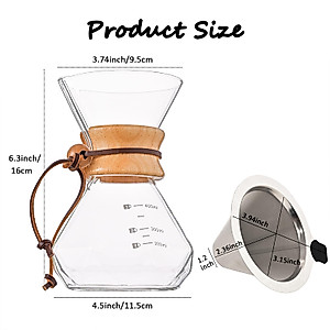 NEWOUGER Pour Over Coffee Maker with Double-layer Stainless Steel Filter,13.5 OZ Borosilicate Pour Over Coffee Dripper Glass Coffee Carafe For Home,Camping, Hiking