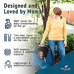 Baby Leaf Covers - Stretchy Multi Use Infant Car Seat and Stroller Canopy with Double Zipper, Breathable Nursing Poncho and Breastfeeding Scarf, Blue Sky