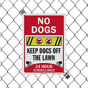 SmartSign “No Dogs - Keep Dogs Off The Lawn, 24 Hour Surveillance” Sign | 10" x 14" 3M Engineer Grade Reflective Aluminum