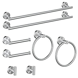 Cilee 8 Piece Brushed Nickel Bathroom Hardware Set, 24inch Bathroom Towel bar+Towel Ring+Toilet Paper Holder+ Robe Towel Hook, SUS304 Stainless Steel Bathroom Accessory Set