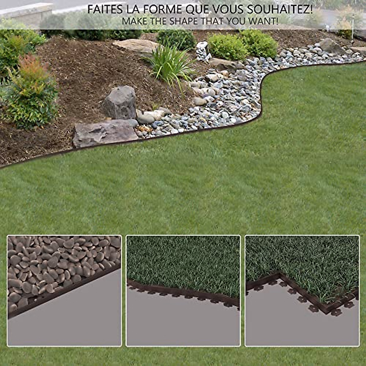VOUNOT Landscape Edging No-Dig 66 Feet with 60 Anchoring Stakes Plastic Edging Border Flexible for Lawn, Yard, Garden 2 Inch Tall Brown