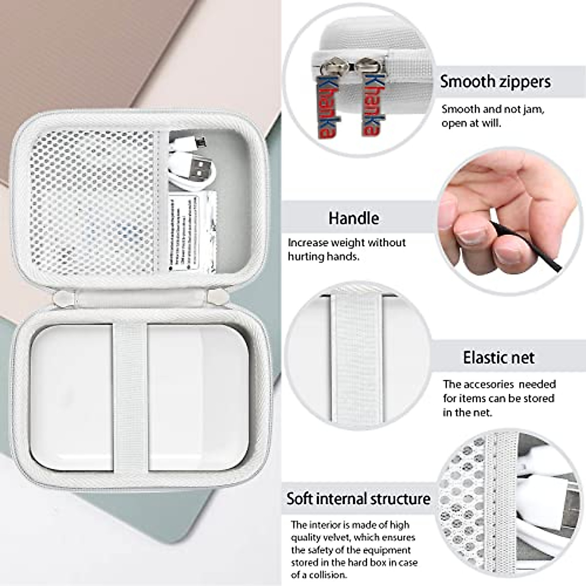 khanka Hard Travel Case Compatible with Liene 2x3” Photo Printer- Mini Instant Portable Photo Printer,Case Only (White)