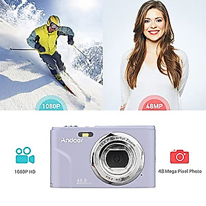 Andoer Portable Digital Camera 48MP 1080P 2.4-inch IPS Screen 16X Zoom Auto Focus Self-Timer 128GB Extended Memory Face Detection Anti-Shaking with 2pcs Batteries Hand Strap Carry Pouch