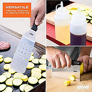 OUII Flat Top Griddle Accessories Set for Blackstone and Camp Chef Griddle - 9 Pieces Set with Griddle Cleaning Kit and Carry Bag! Metal Spatula, Scraper for Hibachi Grill and Teppanyaki Grill