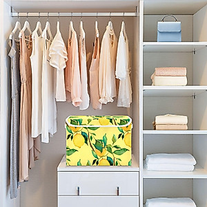 Krafig Retro Lemon Decorative Storage Box with Lid Large Bins Baskets Foldable Cube Organizer Collapsible Containers for Organizing, Toy, Home, Shelf, Closet