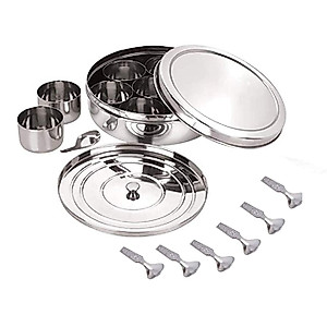 Satre Online and Marketing Stainless Steel Masala Box,Stainless Steel Spice Box,Spice Box with 7 Spice Containers, 2 Spoon With Lid,Spice box,Masala Box,Masala Dabba