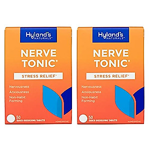 Hyland's Nerve Tonic Stress Relief Tablets, Natural Relief of Restlessness, Nervousness and Irritability Symptoms, 50 Count (2 Pack)