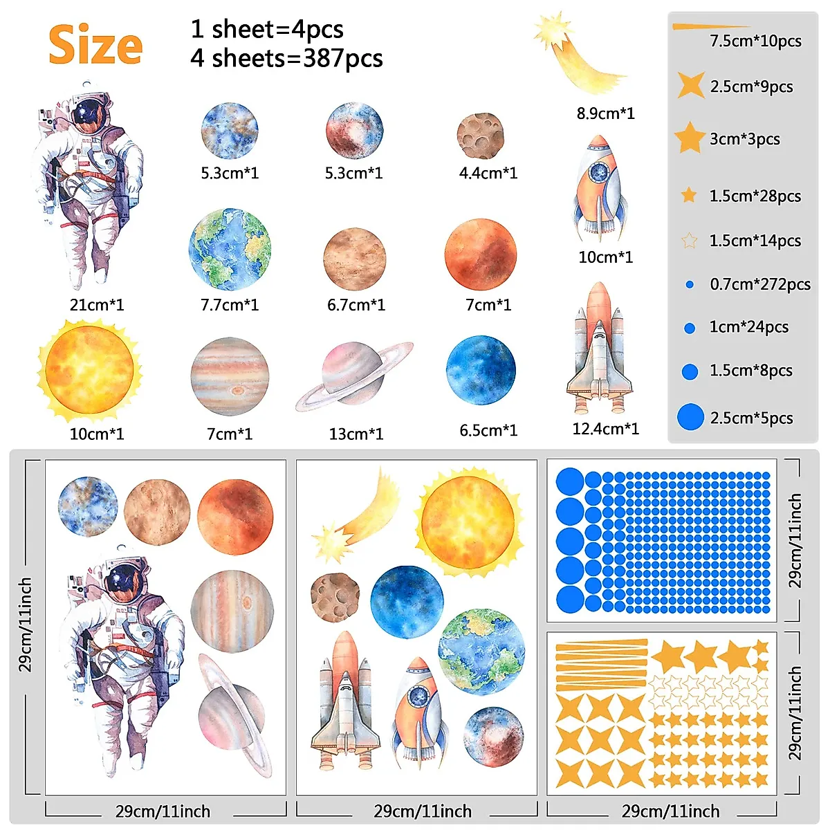 Hianjoo Glow in The Dark Stars for Ceiling, Solar System Wall Stickers, Rocket Astronaut Luminous Decal Shining Space Decoration for Nursery Bedroom Living Room for Boy and Girl