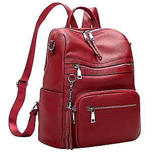 ALTOSY Genuine Leather Backpack Purse for Women Large Shoulder Bag With Laptop Compartment Multiple Pockets(S106 Red)