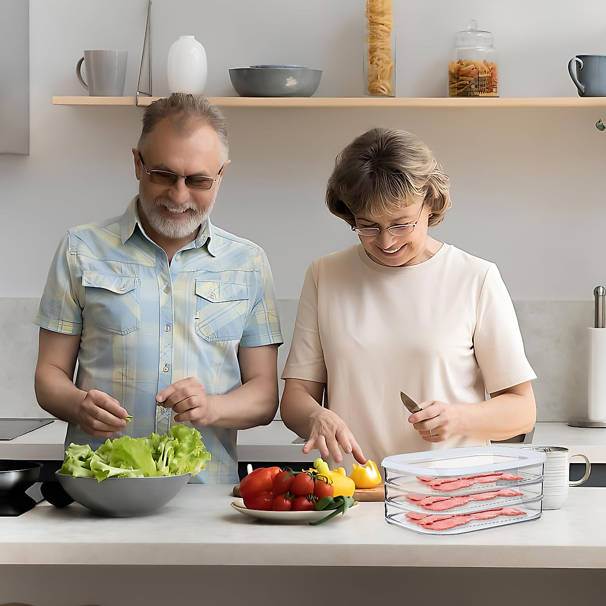 Niurewan Deli Meat Container for Fridge,Bacon Keeper With Lid for Refrigerator,Airtight Lunch Meat Stackable Storage Boxes for Cold Cuts,Salami,Deli,Lunch Meat,18.6oz