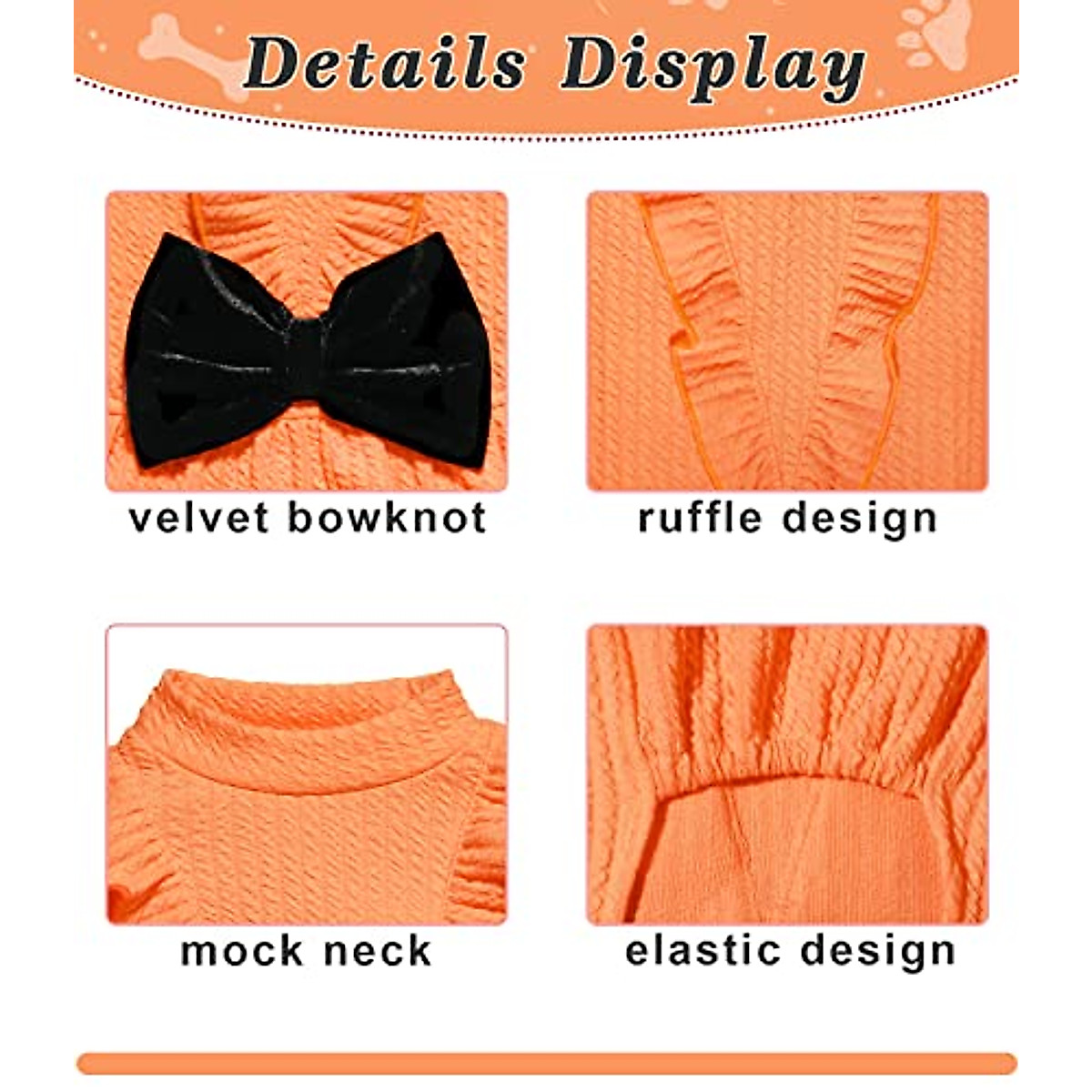 Topkins Dog Birthday Dresses, Dog Princess Dress, Turtleneck Puppy Skirt with Velvet Bowknot for Small Medium Dogs Girl (Orange, L)