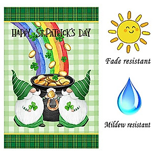 St Patrick's Day Garden Flag,Shamrock Spirit Gold Coin Hat Rainbow St Patricks Flag 12.5 x 18 Inch Clover Double-Sided Display 2 Layer Linen for Garden and Home Decorations