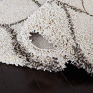 SAFAVIEH Hudson Shag Collection Area Rug - 8' x 10', Ivory & Grey, Moroccan Ogee Trellis Design, Non-Shedding & Easy Care, 2-inch Thick Ideal for High Traffic Areas in Living Room, Bedroom (SGH280A)