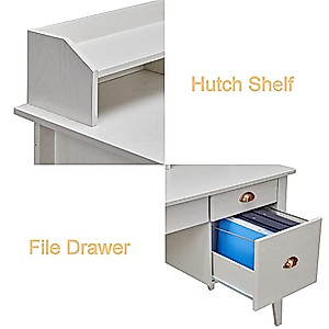 ITUSUT Computer Desk with Drawers and USB Charging Port, Home Office Desk with Hutch and File Drawer, Writing Study Table Executive Desk PC Desk Workstation for Bedroom, Oak White